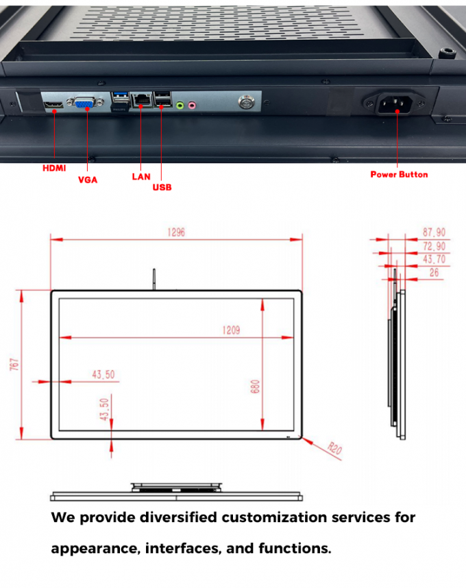 55 Inch Waterproof Capacitive Touch Screen Monitor Multi Touch Points ...